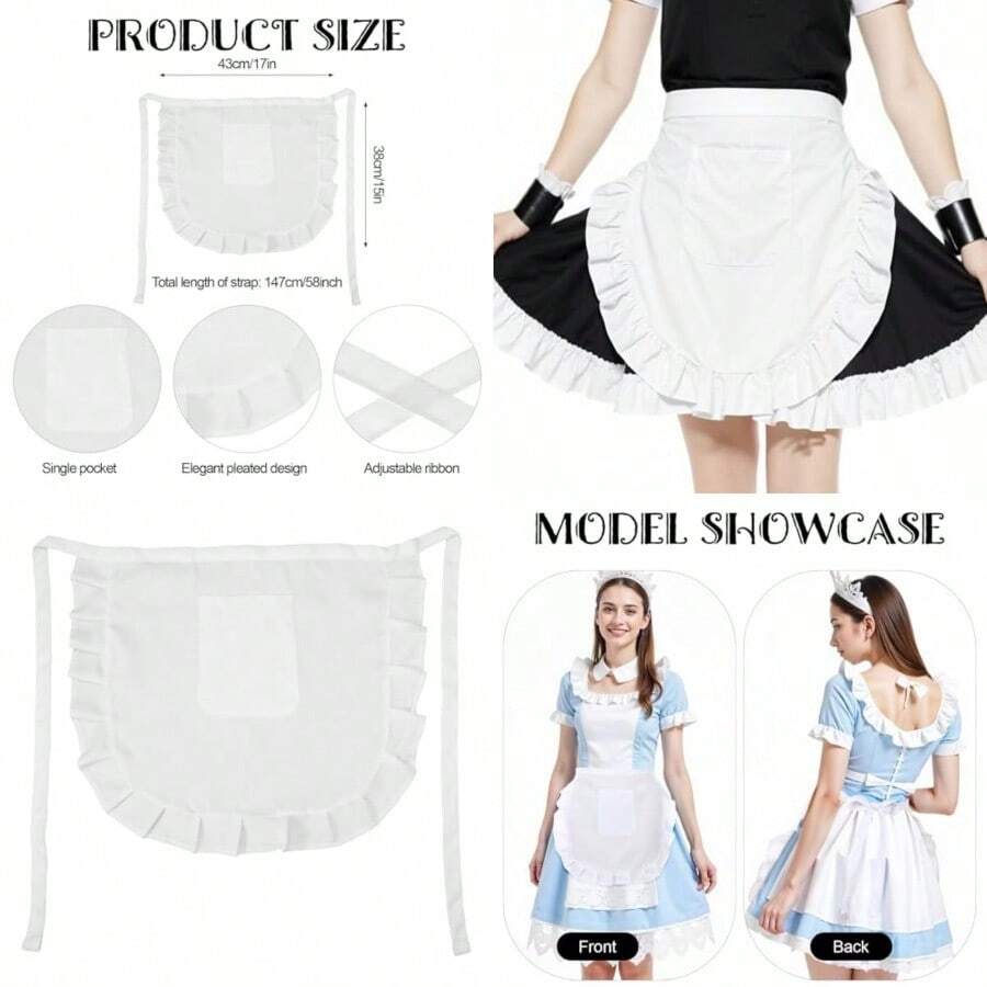 White Maid Apron Women Adjustable Fit Half French Maid Aprons Cosplay ...
