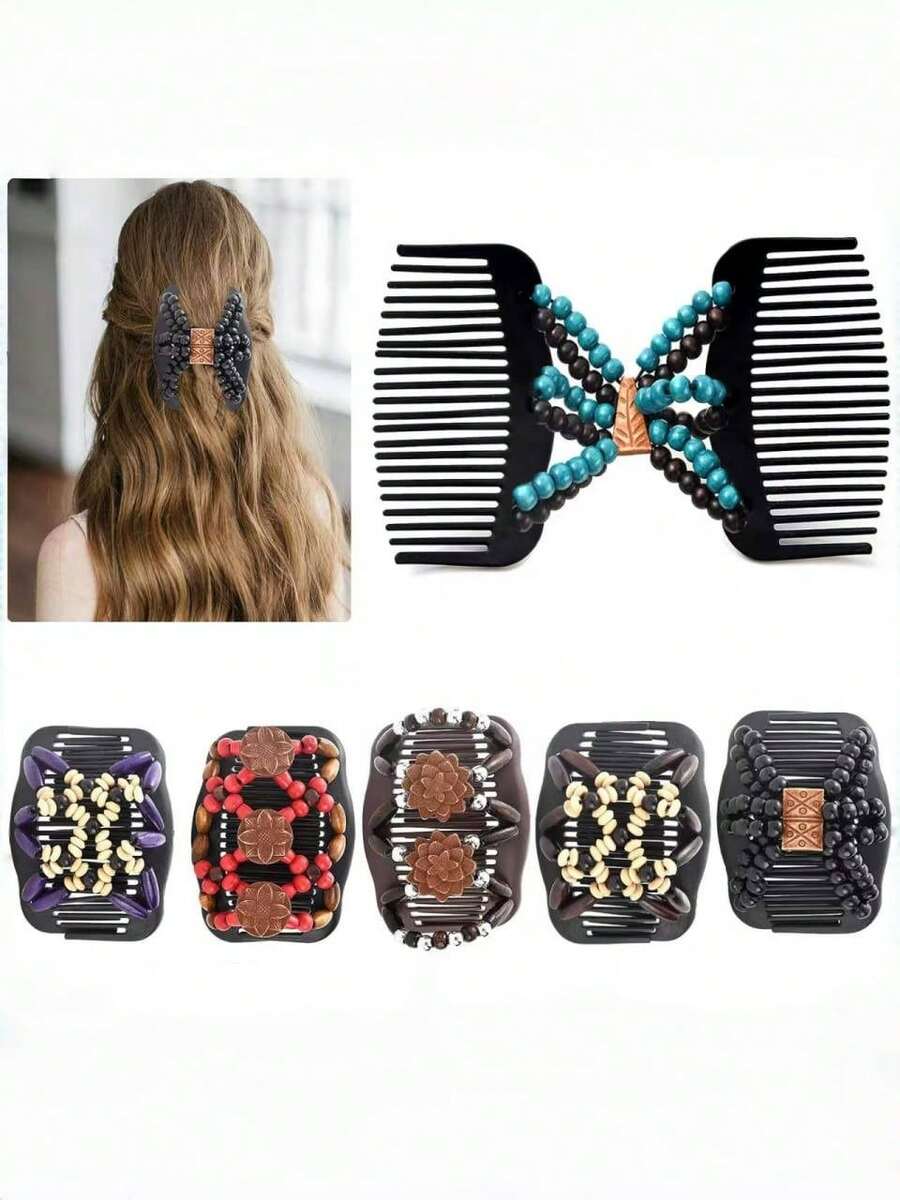 1pc ABS Plastic Fashion Elegant Versatile Hair Comb With Wooden Beads ...