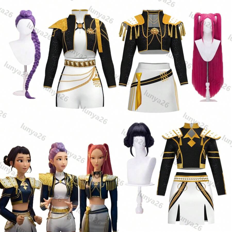 New Girls Kids K-Pop Demon Hunters Rumi Mira Zoey Halloween Cosplay Costume Fancy Dress Up UK ...