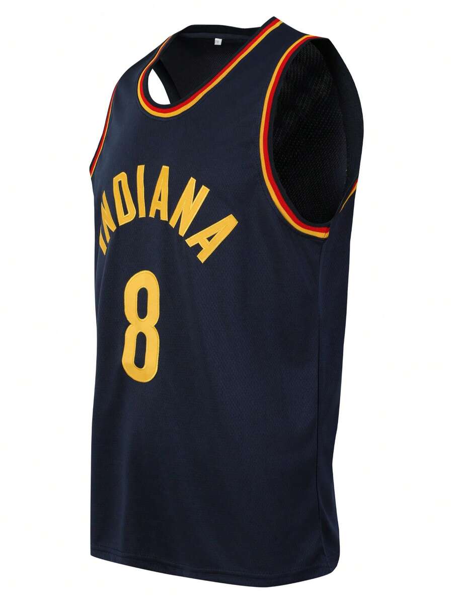 Men's Embroidered Basketball Jersey 8 Blue Casual Sleeveless Vest V ...