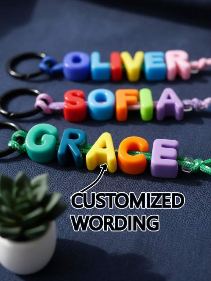 1pc Customized Multi-Color Acrylic Beaded English Letter Keychain ...