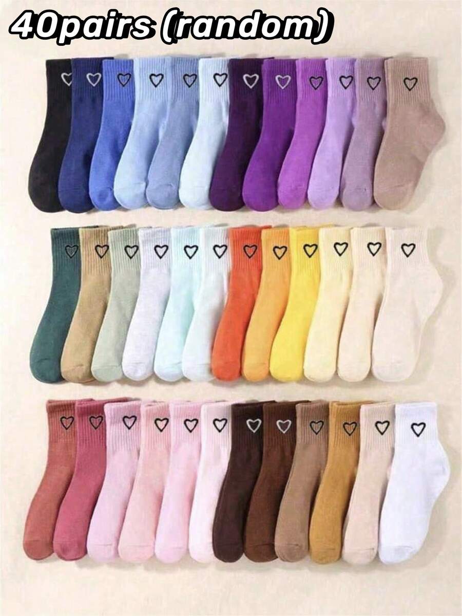 40 Pairs Women's Random Color Heart Pattern Ankle Socks | SHEIN USA