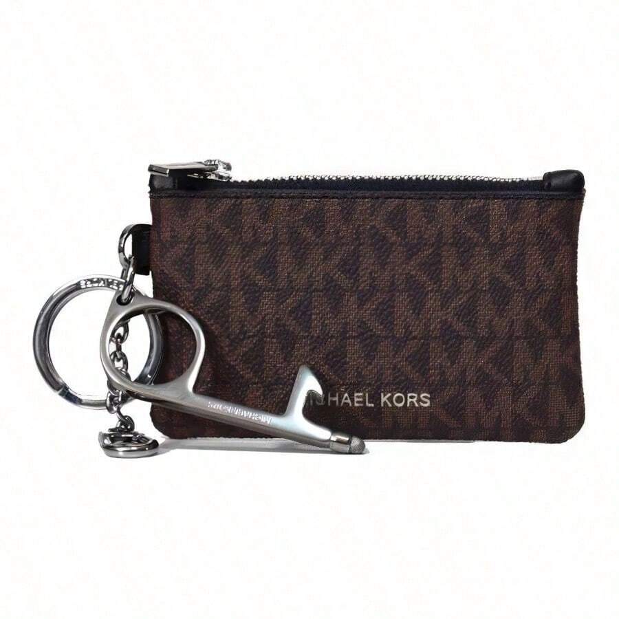 Michael Kors 1 Piece, Logo Canvas Zip Pouch + No Touch Keychain Set ...