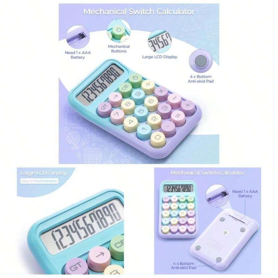Mechanical Switch Calculator, 10 Digit Basic Desk Calculator, Large LCD ...