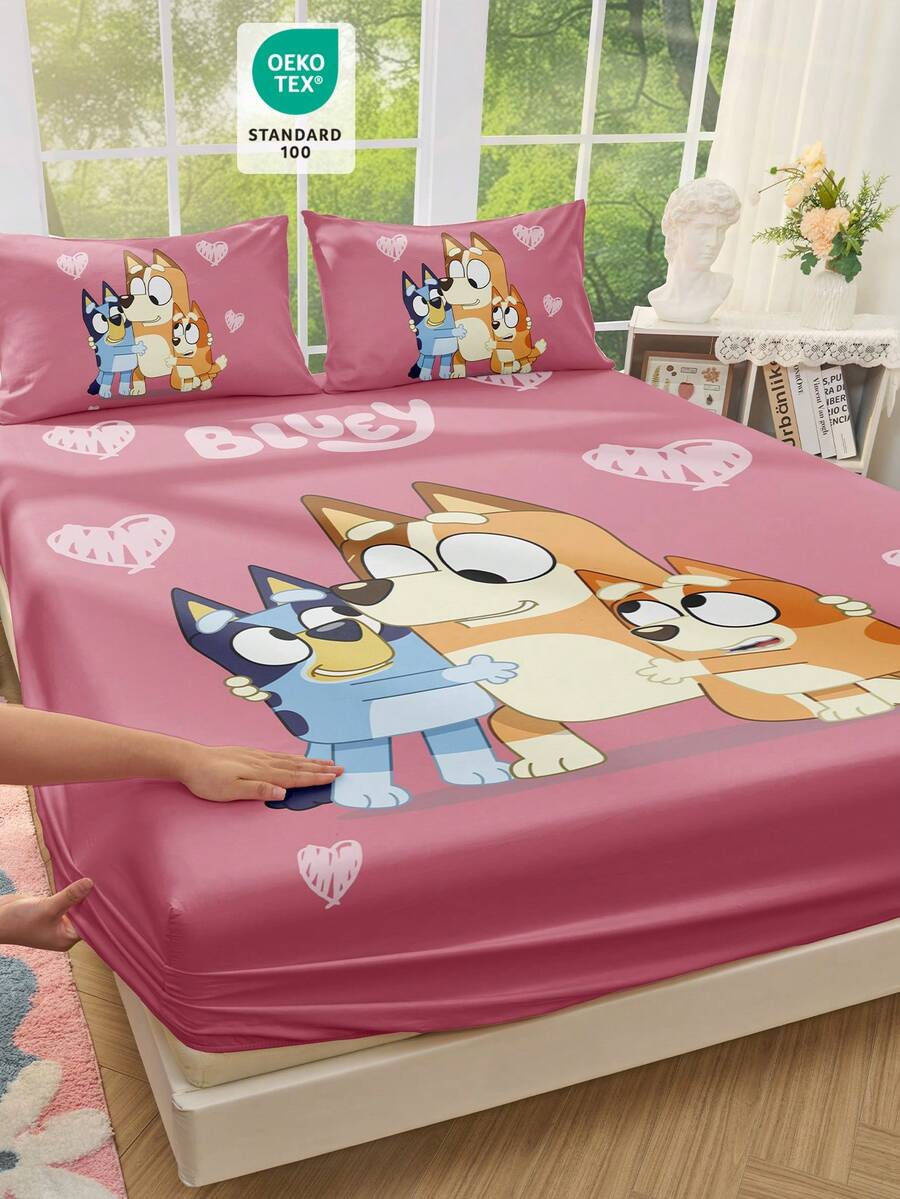 Bluey Bluey 1pc Cartoon Digital Print Fitted Sheet, Bluey Bedding ...