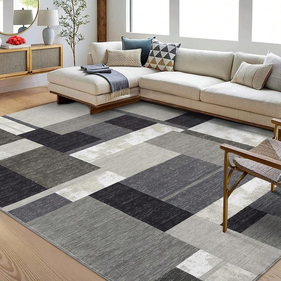 Area Rug Large 10x13 Washable Rug Modern Boxes Accent Rug Indoor Soft ...
