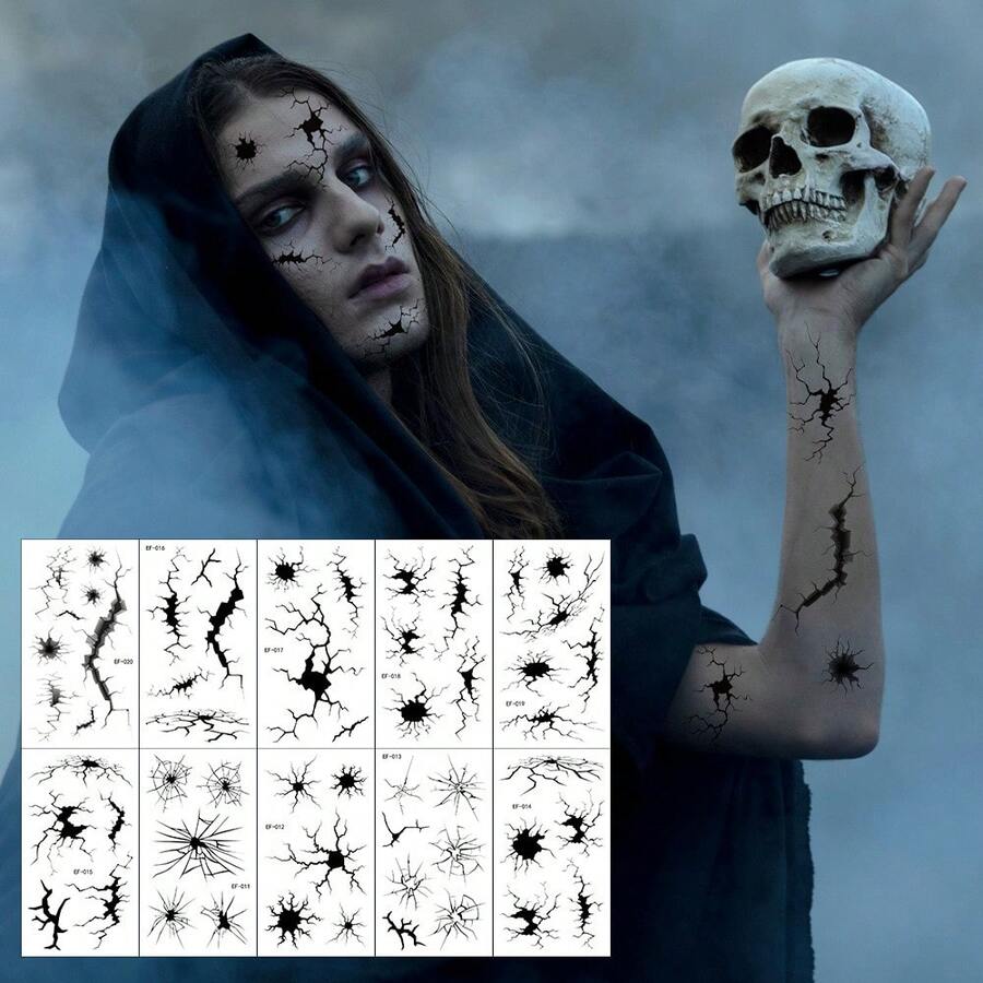 2025 New Halloween Crack Mark Face Pasters Tattoo Black Horror Makeup ...