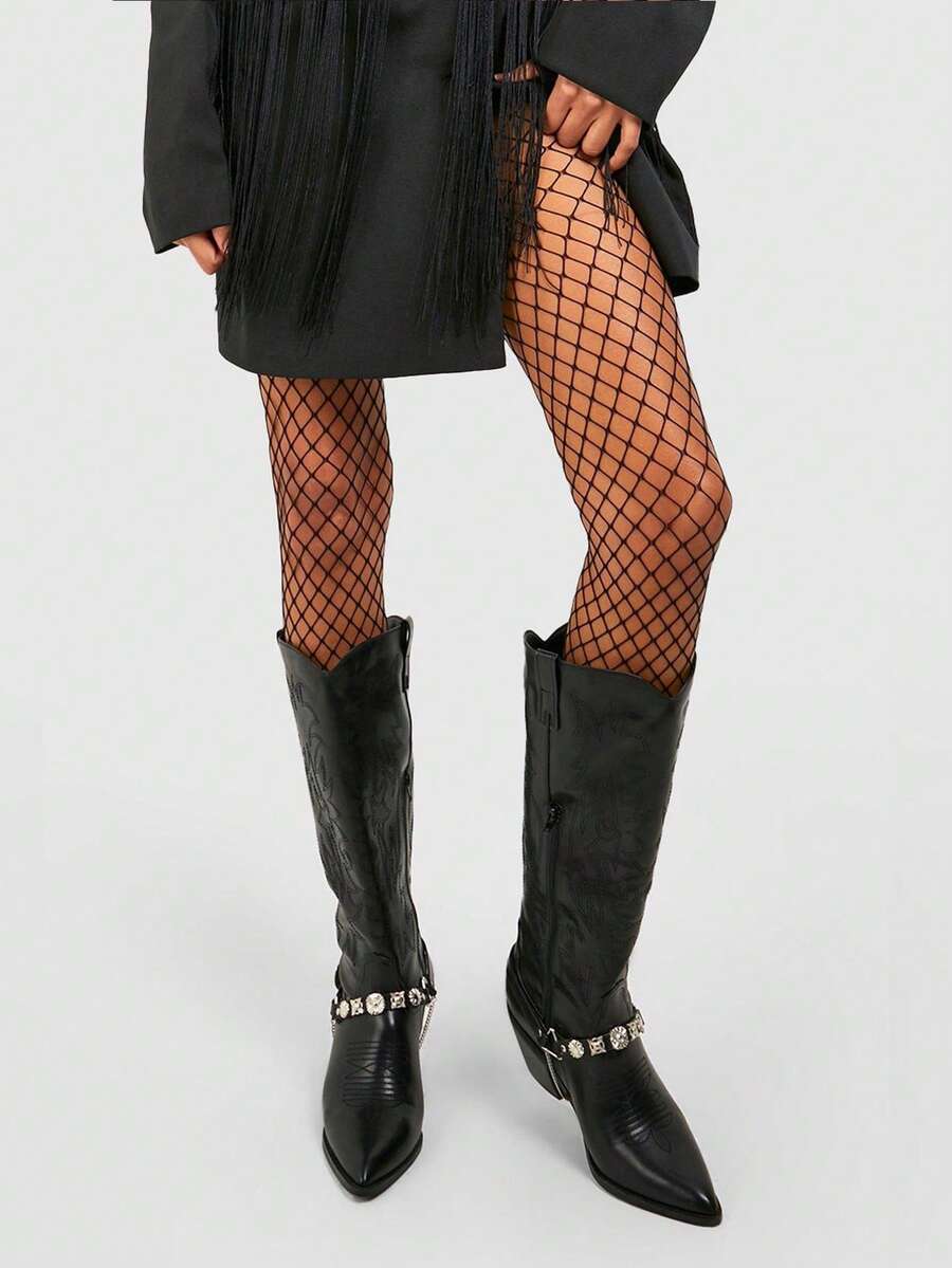 1pc Women's Medium Fishnet Tight Nude Bodysuit, High Stretch Y2k Style ...