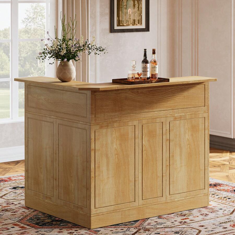 LITTLE TREE L-Shaped Bar Cabinet, 4-Tier Corner Bar Unit With Stemware ...