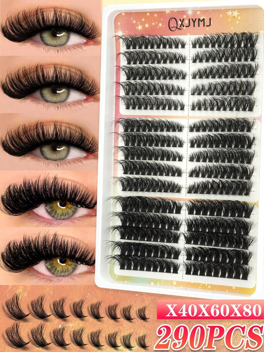 290pcs Comic False Eyelashes D Curl Fluffy Fan False Eyelashes 8-18mm ...
