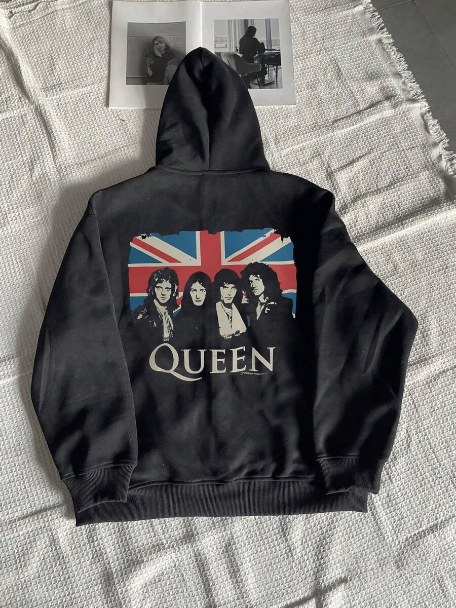 Queen Band Union Jack Graphic Hoodie,Casual Printed Long-Sleeved Hooded ...