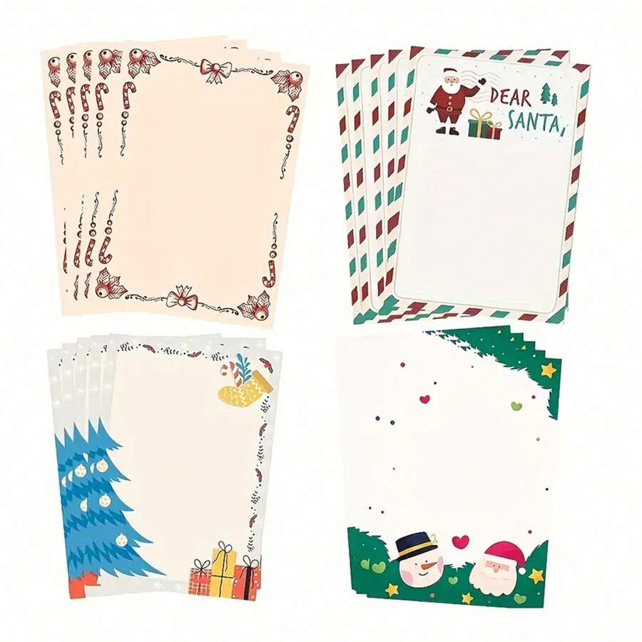 20 Sheets Christmas Stationery Paper - 4 Designs With Santa, Reindeer ...