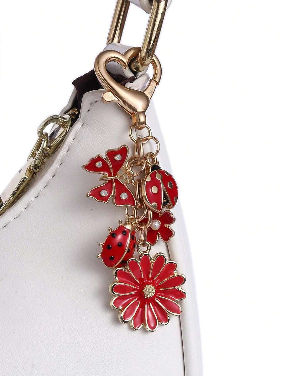 1pc Ladybug, Butterfly, Flower, Heart Shaped Keychain, Cute Cartoon ...