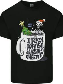 I Run On Coffee And Christmas Cheer Skull Mens Light Cotton T-Shirt ...