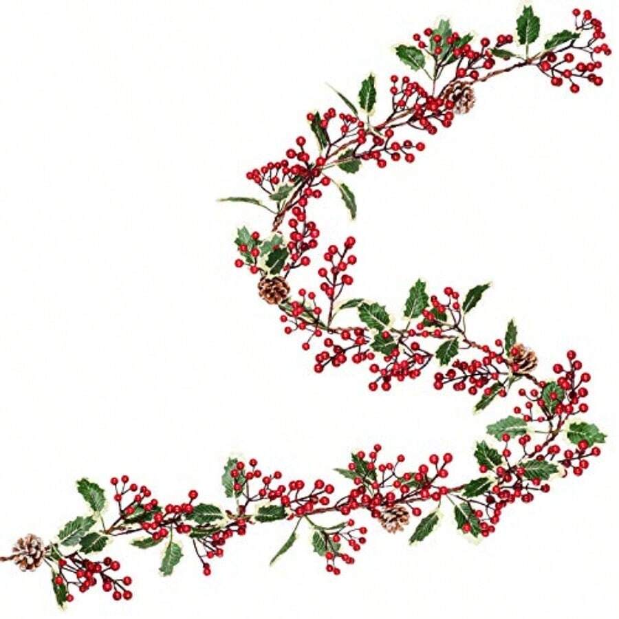 HLJ 7FT Red Berry Christmas Garland With Pine Cone Garland Artificail ...