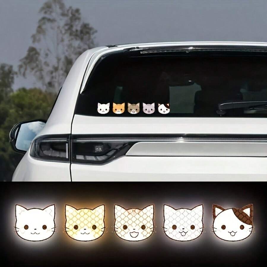 10 Cartoon Cat Reflective Car Stickers, Scratch Resistant Decorative ...