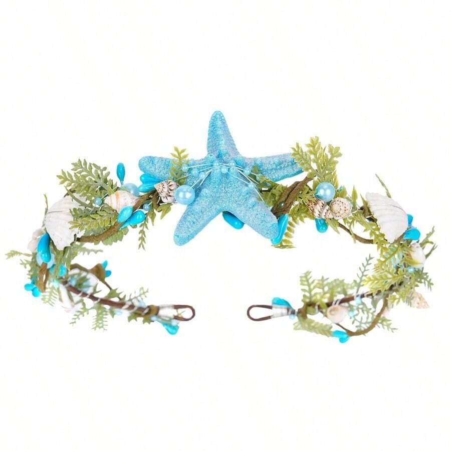 TFDX Mermaid Crown Seashell Headband Handmade Blue Sea Star Headpiece ...