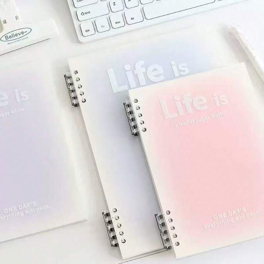 A5 Loose-Leaf Notebook With Transparent Gradient Cover, Memo Pad, Diary ...