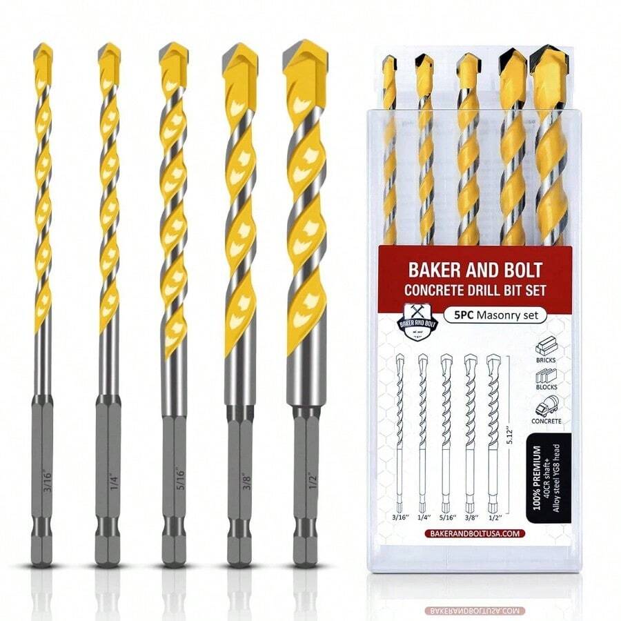 Masonry Drill Bit Set, 5 Pcs Concrete Drill Bit Set, Ceramic Tile Brick ...