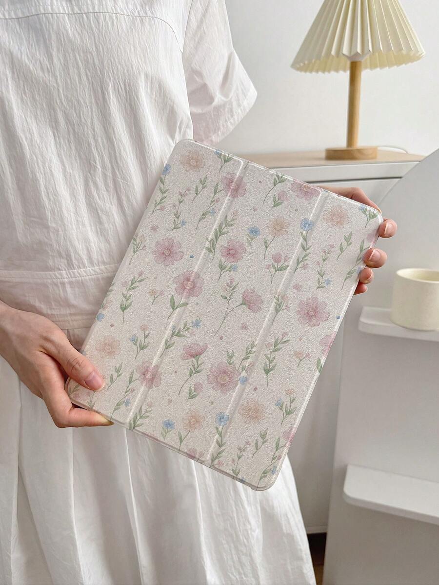 1pc Pink Floral IPad Protective Case, Suitable For IPad 7/8/9, IPad Air ...