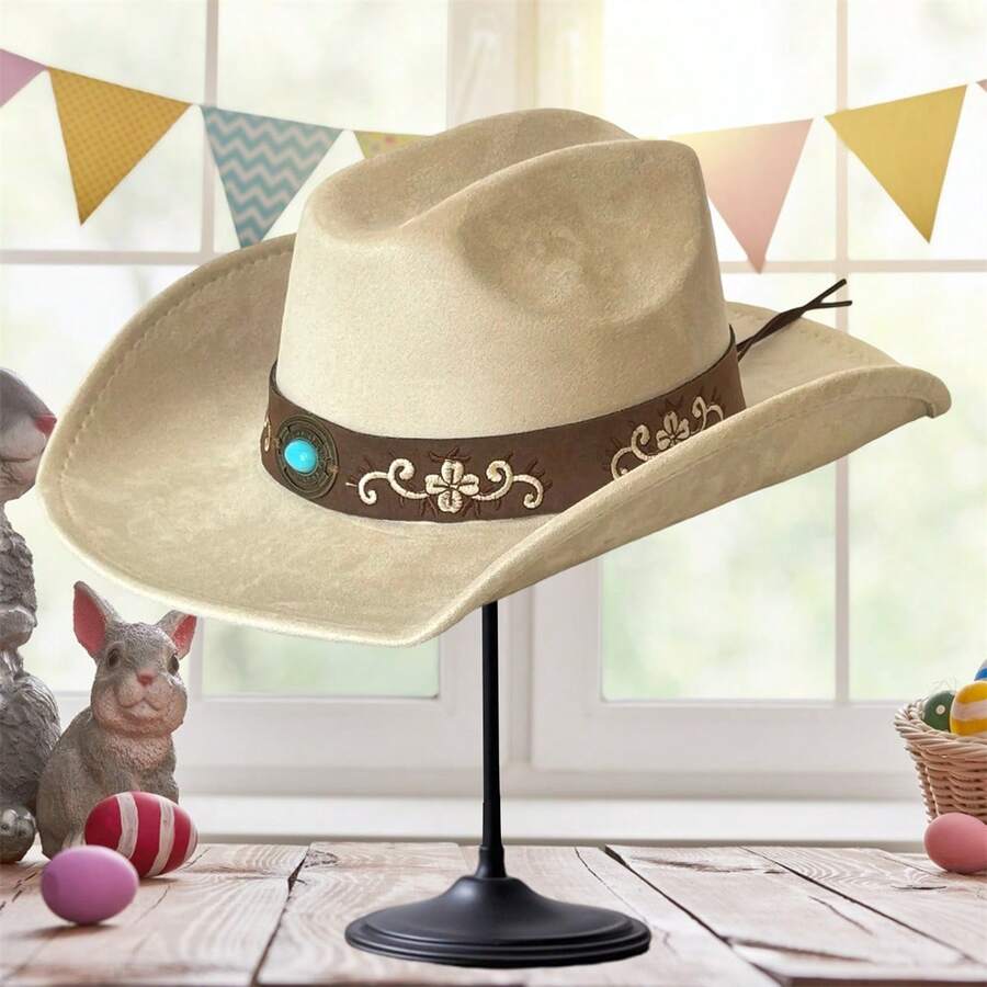 Felt Cowgirl Hat For Women - Wide Brim Western Hat With Embroidered ...