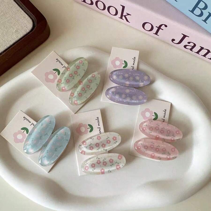 10pcs Women's Cute Sweet Floral Hair Clips, Fresh Printed Bangs Clips ...