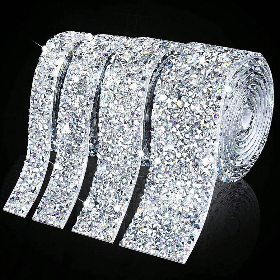 4 Rolls Crystal Rhinestone Bling Ribbon - Self Adhesive Diamond Ribbon ...