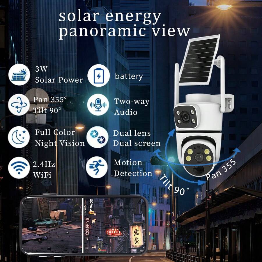 2 Million Pixels + 2 Million Pixels Dual-Lens Dual-View Solar Outdoor Wireless Security Camera ...