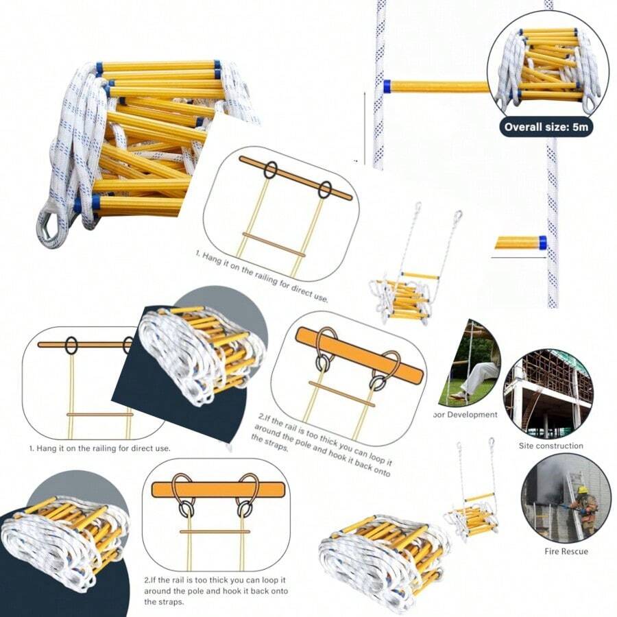 Fire Escape Ladder 16 Ft Safety Escape Rope Ladder 23 Story Emergency ...