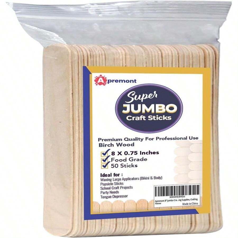 Apremont 8'' Jumbo Craft Sticks, 50pcs Extra Large Natural Premium Wood ...