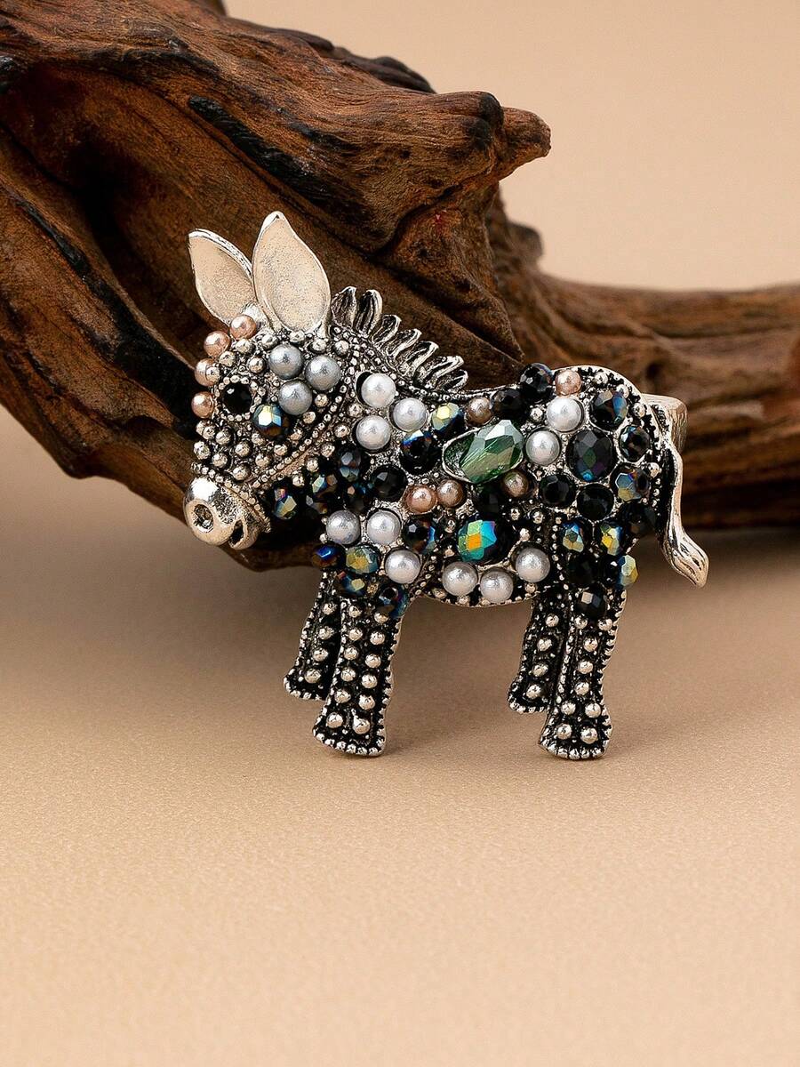 1pc Bohemian Vintage Cute Cartoon Asymmetrical Horse Shaped Brooch For ...