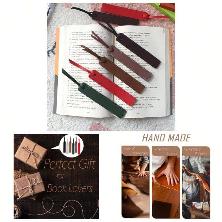 6PCs Bookmark, Leather Bookmarks With Leather Rope, Page Markers ...