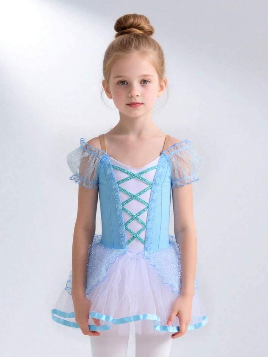 E.DANCE Girls' Shiny Ballet Tutu Dress, Mesh Puff Sleeve Dress, Perfect ...