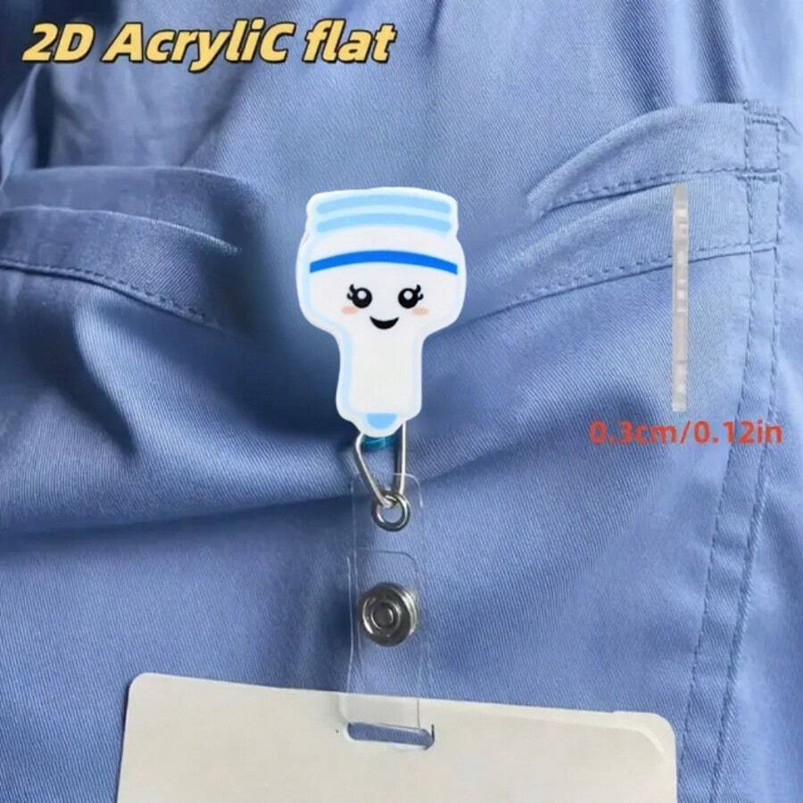 1pc Creative Retractable ID Badge Reel Holder, Acrylic 2D ID Card Clip ...