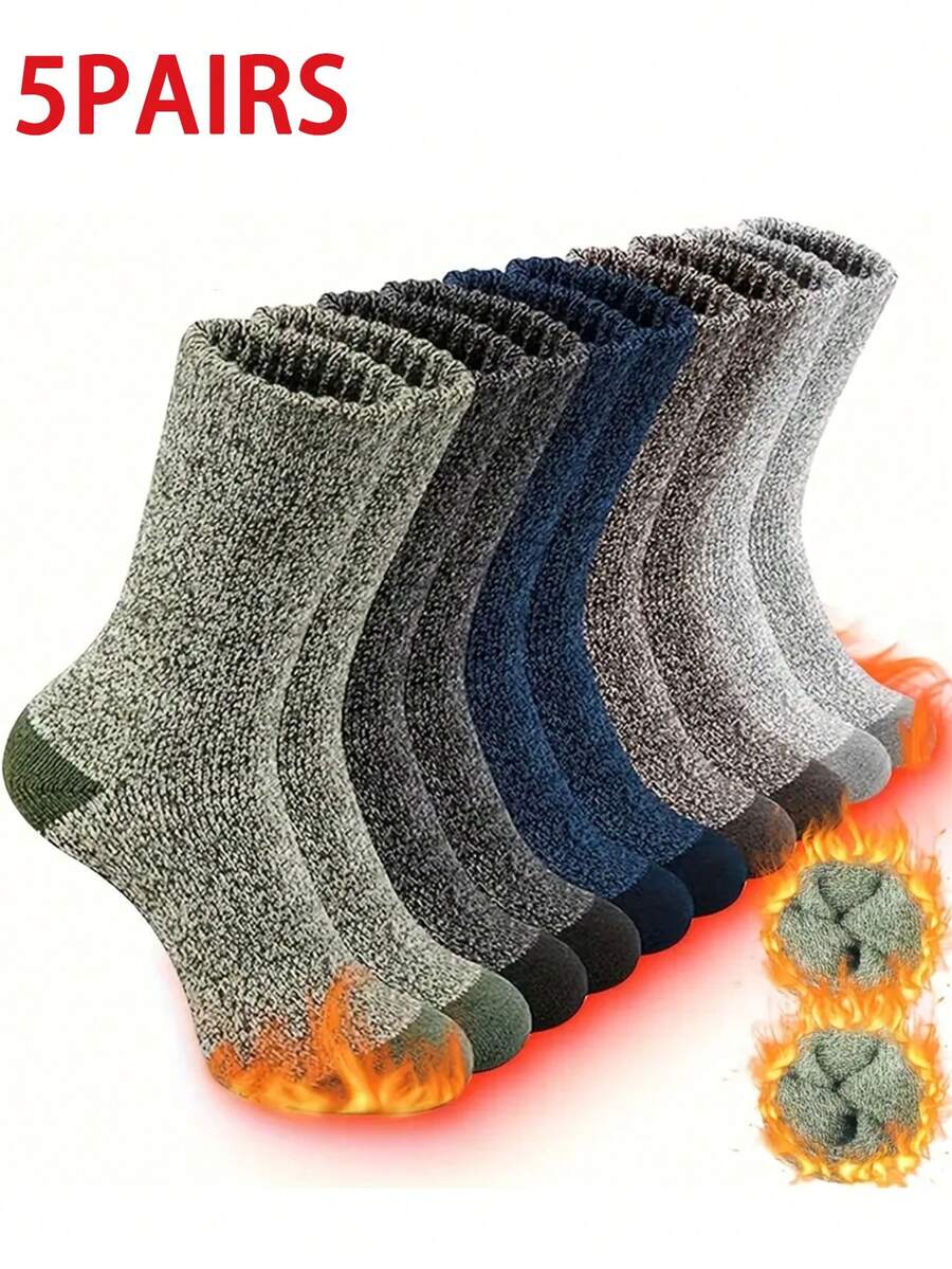 5 Pairs Men's Thick Mid-Calf Socks, Colorblock Sports Socks, Casual ...