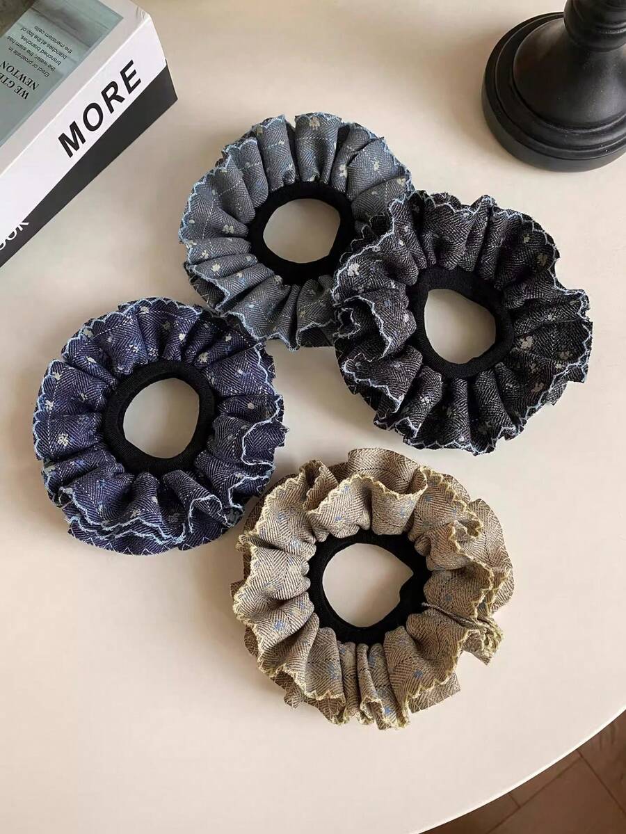 1pc Floral Print Casual Polyester Scrunchie, Pleated Hair Tie, Suitable ...