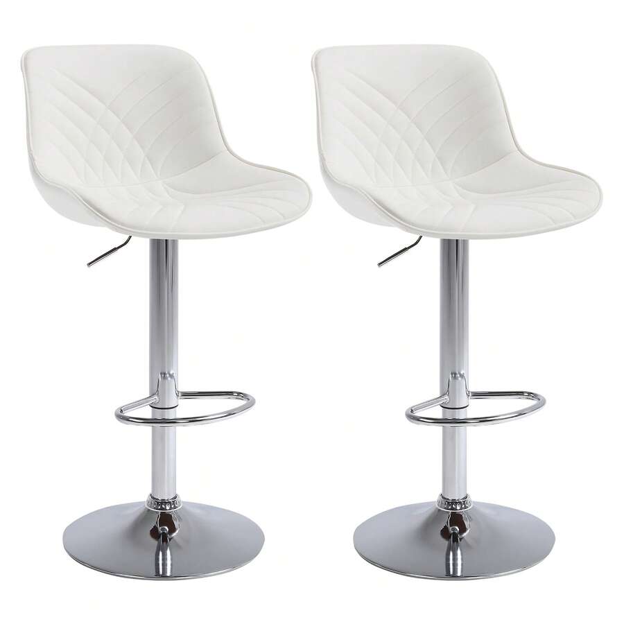 Adjustable Swivel Faux Leather Bar Stools Set Of 2 With Ergonomic ...