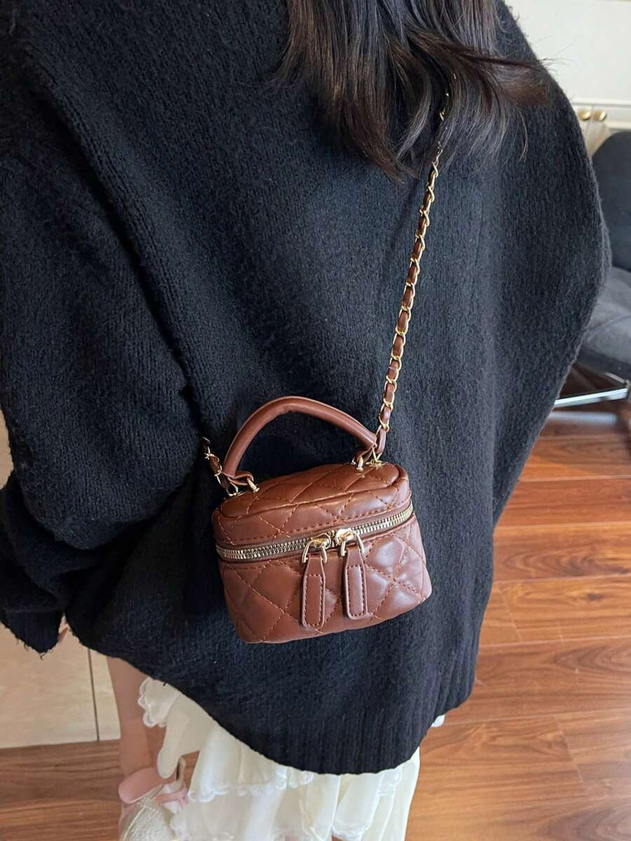 Faux Leather Solid Color Diamond Quilted Chain Strap Mini Square ...