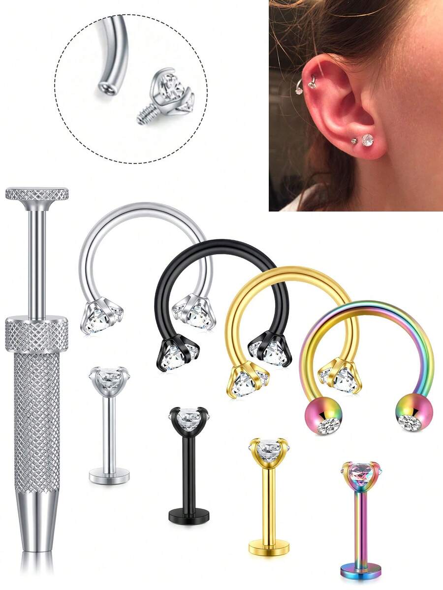 CIZME 16G Septum Earring Stud With Taper, Internally Threaded Colorful ...