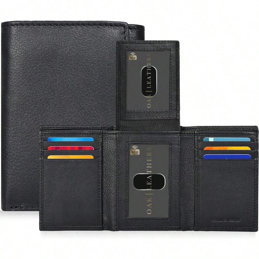 Real Leather Mens Trifold Wallet RFID Blocking Slim Minimalist Front ...
