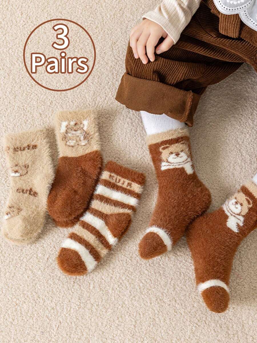 3 Pairs Children's Socks For Autumn And Winter, Boys And Girls' Mink ...