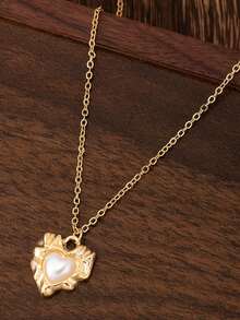 1pc Elegant Vintage Faux Pearl Inlaid Heart Necklace - Suitable For All ...