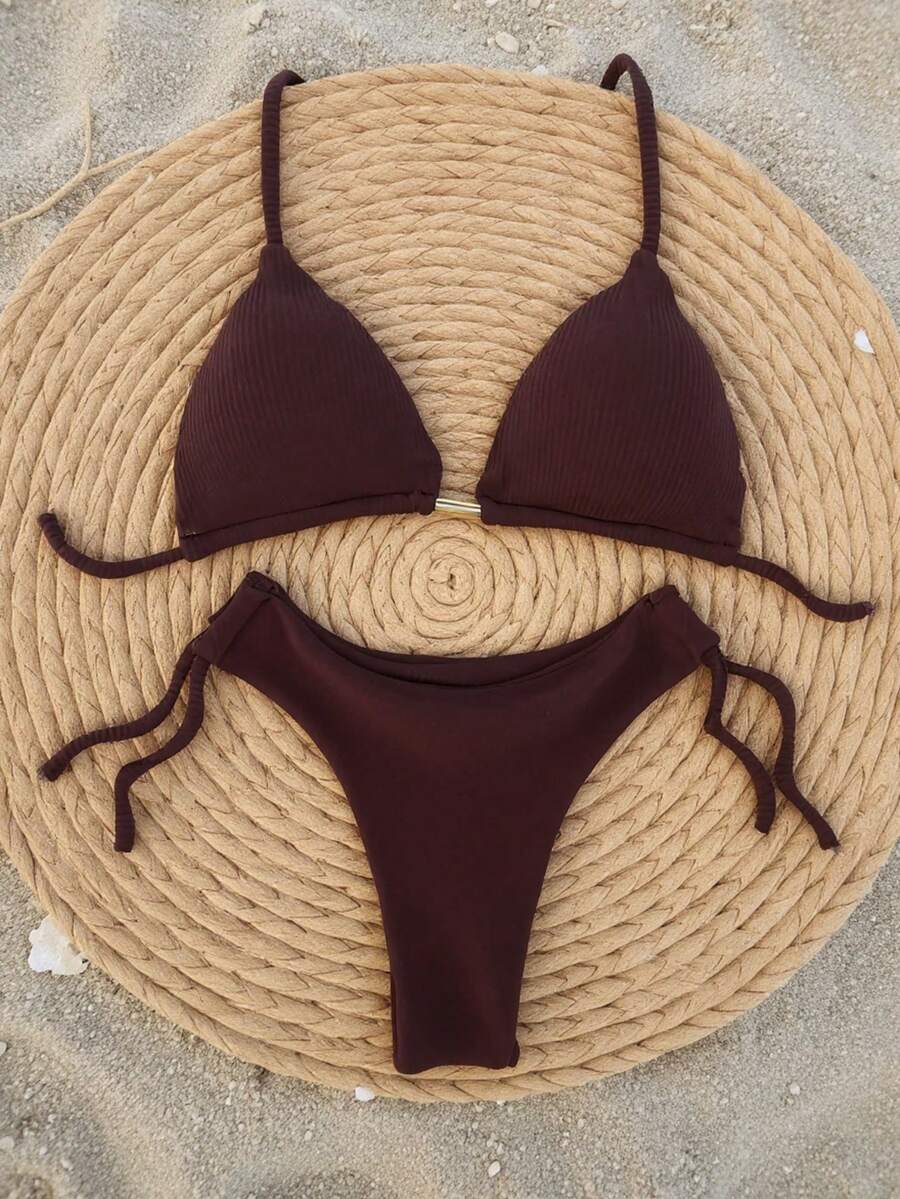 Women's Bikini Set With Fixed Delta Ribbed Cups And Adjustable Double ...