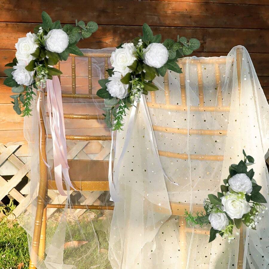 40cm 1Set/2pcs Satin Flower Chair Back Decor, Suitable For Wedding Arch ...