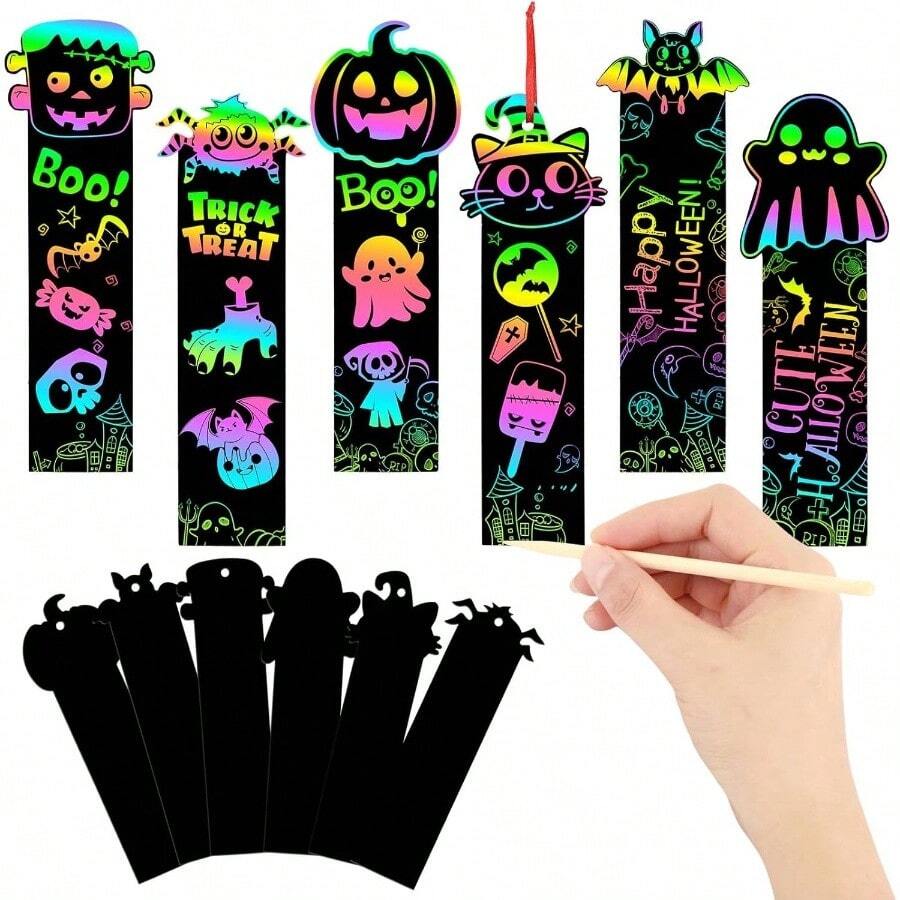 30Pcs Halloween Scratch Bookmarks, Magic Scratch Paper Art Pumpkin Bat ...
