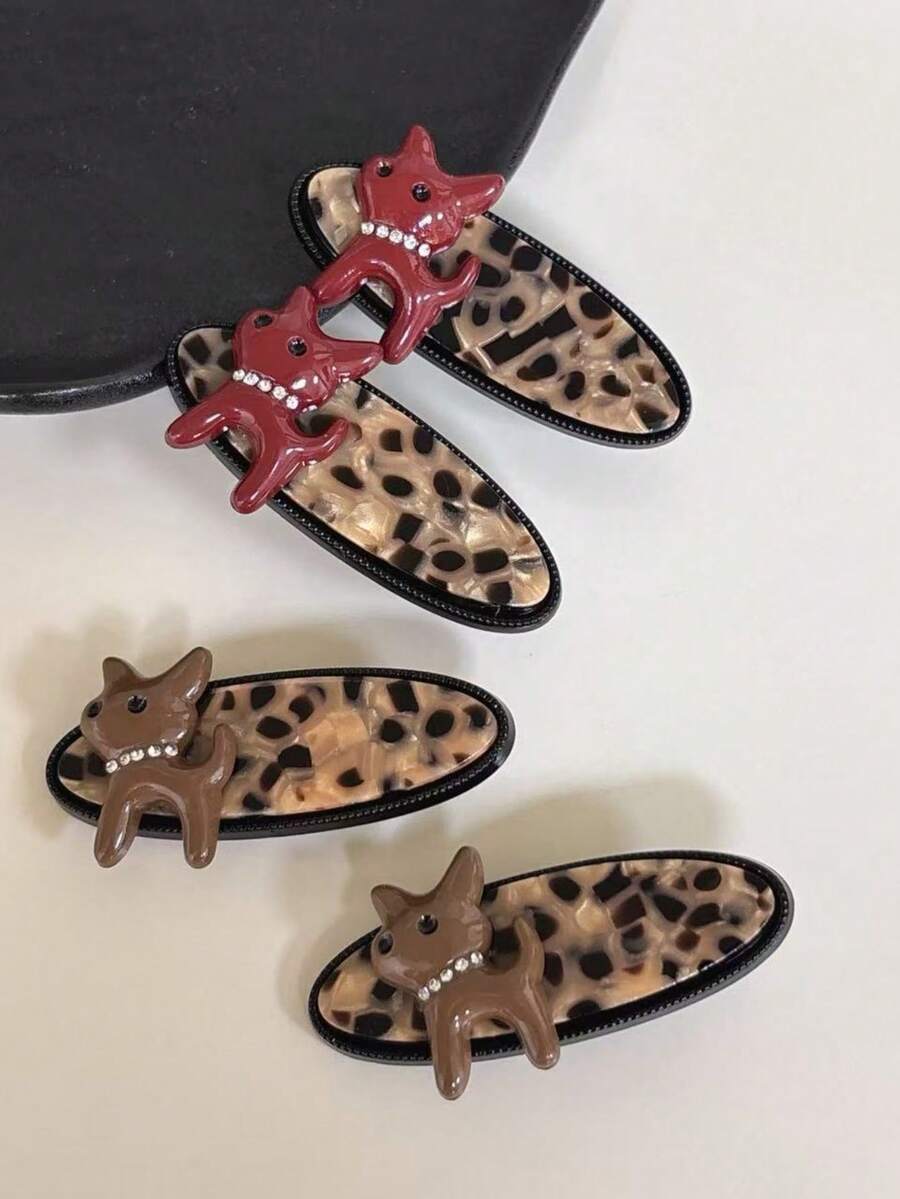 1pc Cute Animal ABS Plastic Hair Clip, Adorable Puppy & Leopard Print ...