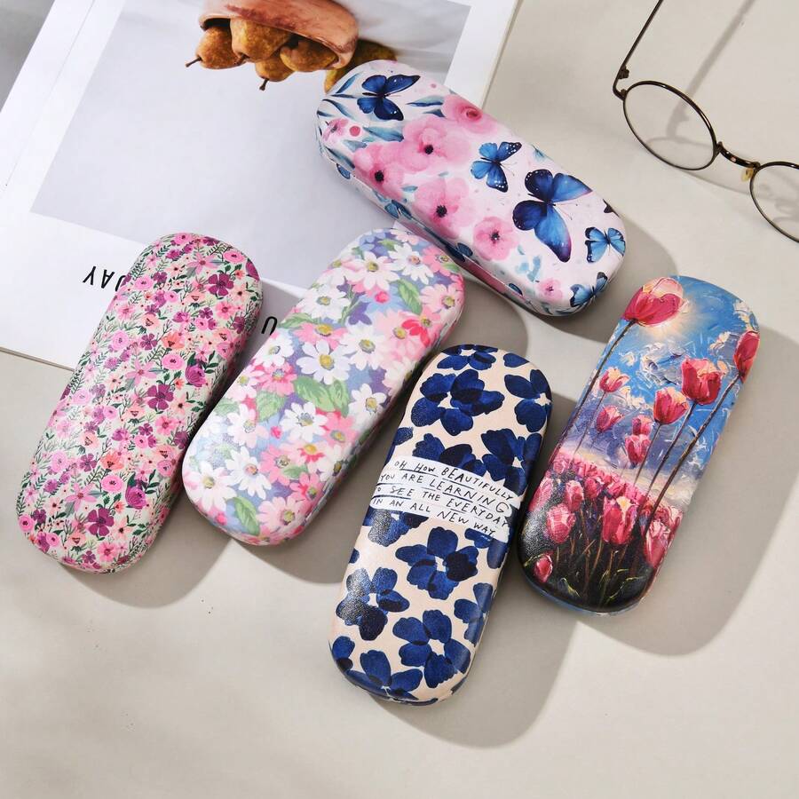 1pc Romantic Floral Print Eyeglass Case, Portable Crush-Resistant ...