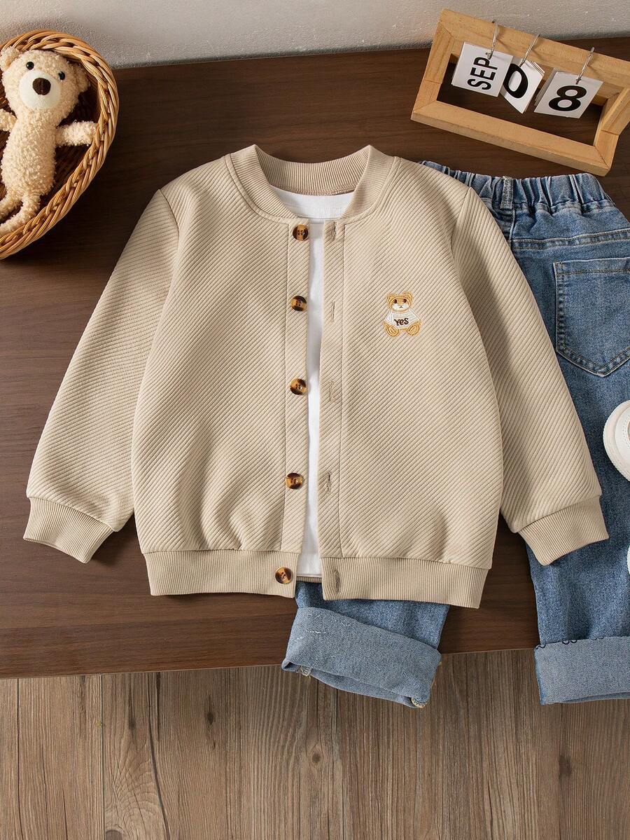 Boys' Casual Solid Color Cartoon Embroidery Design Regular Fit Long ...