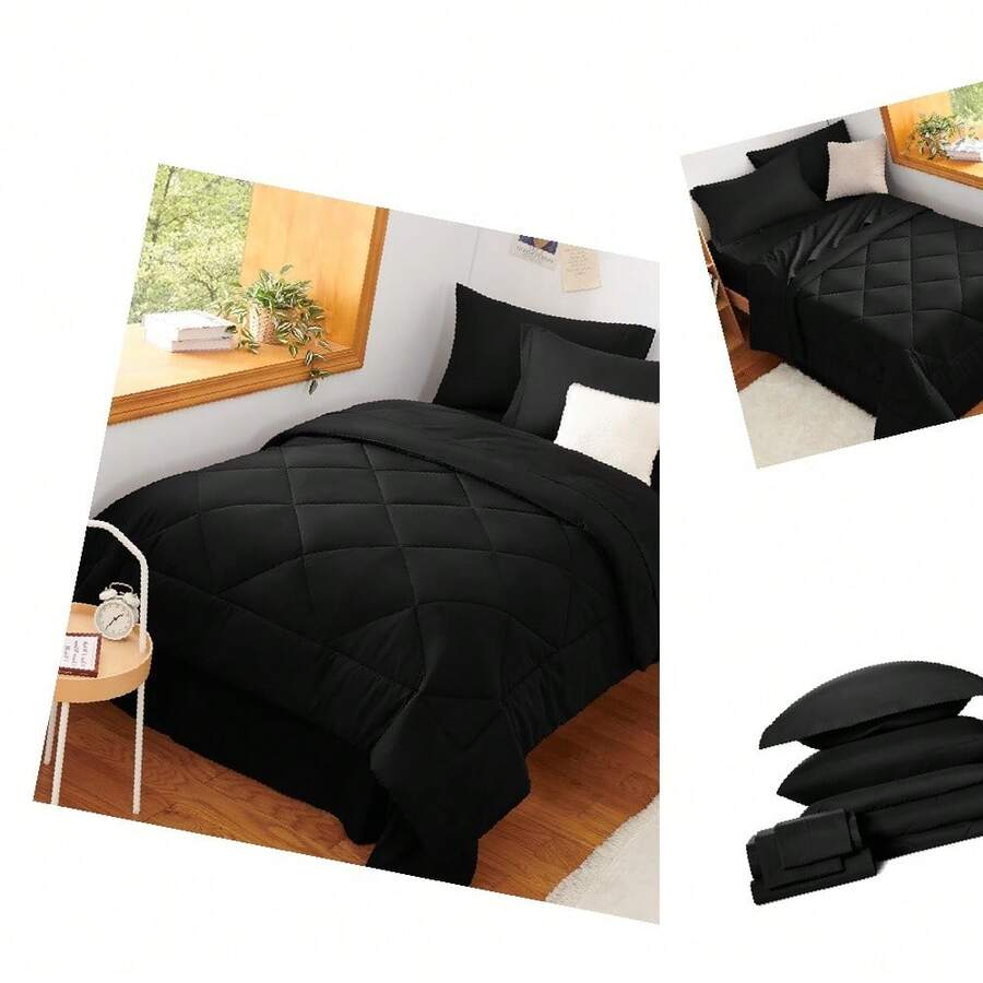 7-Piece Queen Comforter Set In Dark Grey, Microfiber, All-Season ...