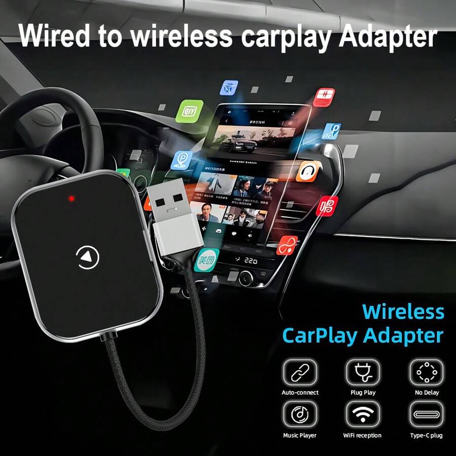 Caixa de Carplay Sem Fio para Carro, Adaptador Sem Fio Android Auto, Dongle Sem Fio Universal 2 ...